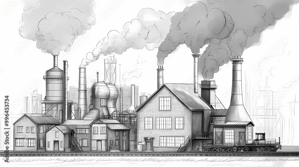 A simple drawing of how machines, factories, and steam changed the way ...