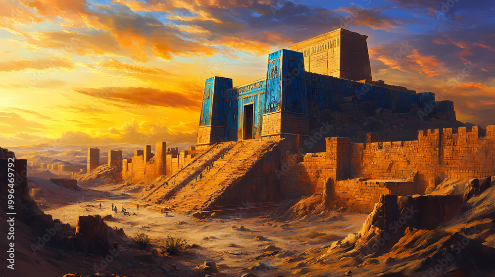 Ancient city of babylon ruins with ishtar gate's vibrant blue-glazed ...