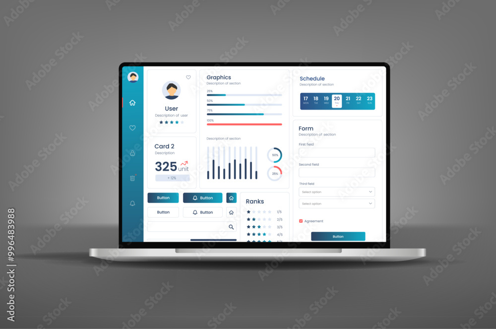 User interface of an analysis panel on a laptop. UX UI design ...