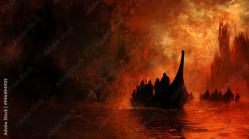 Charon's ferry crossing the river acheron, dante's inferno. generative ...