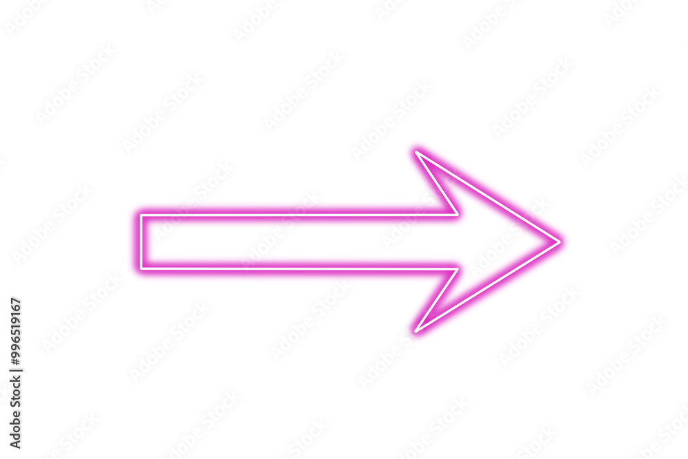 Neon arrow sign. Pink glowing arrow pointing to the right. isolated ...