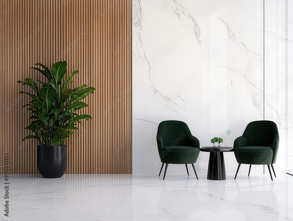 Bank lounge area with velvet chairs, glass partitions, high-end coffee ...