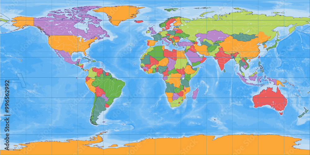 Political blank world map Equirectangular projection Stock Vector ...