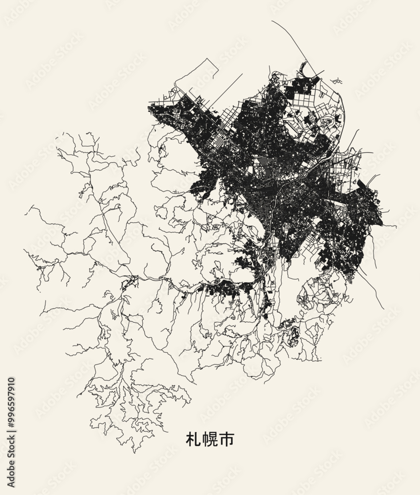 City road map of Sapporo, Hokkaido, Japan Stock Vector | Adobe Stock