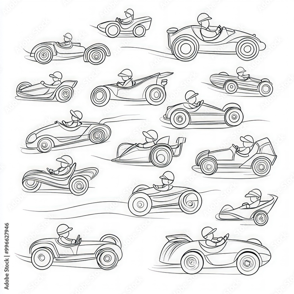 A fun race between different types of vehicles, coloring page for kids ...