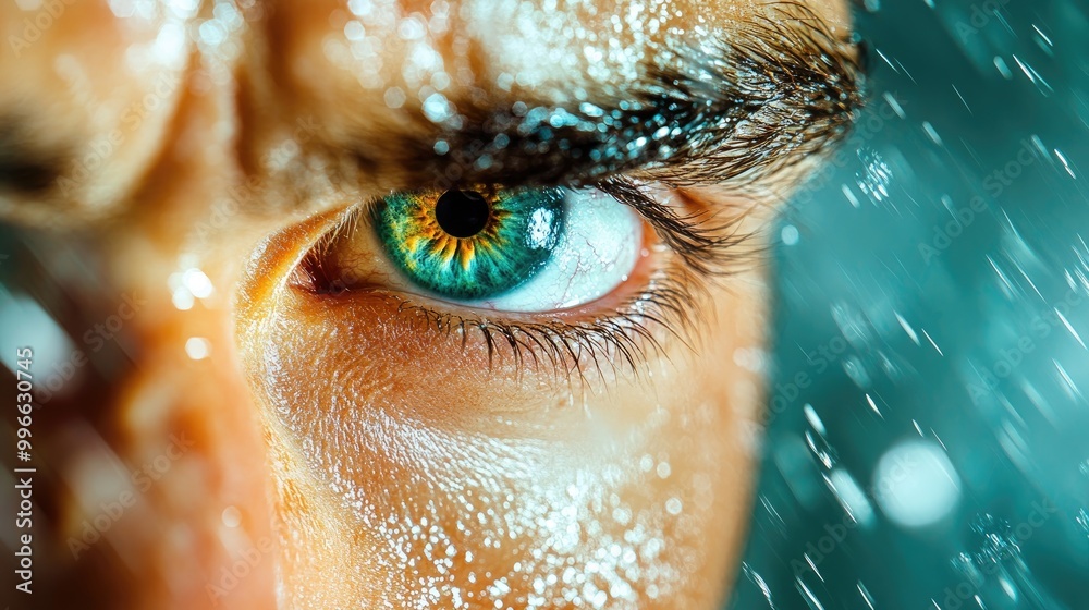 Close-up of a male eye with intense expression, highlighting vibrant ...