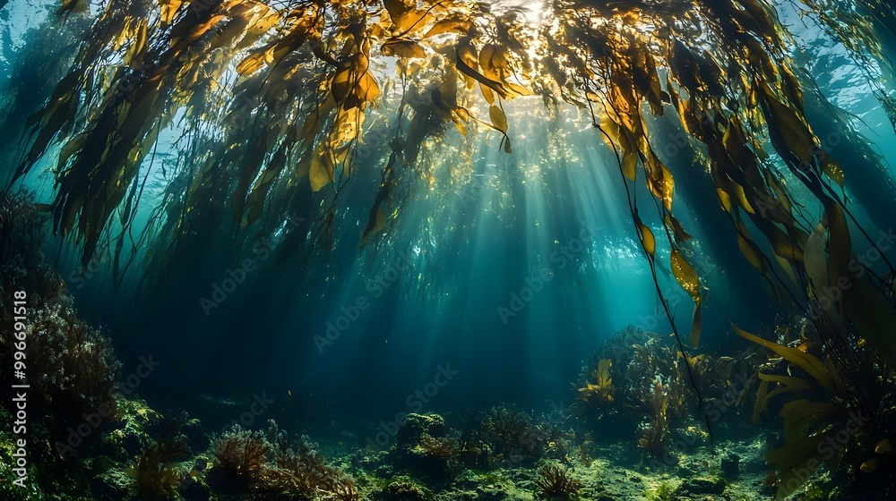 Breathtaking view of a sprawling kelp forest underwater showcasing the ...