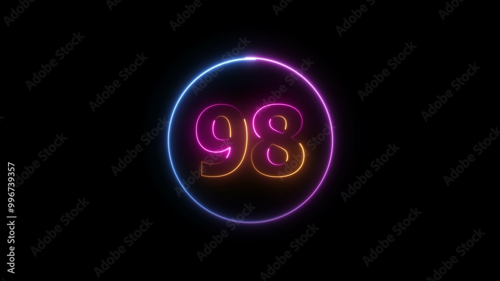 Abstract glowing neon 98 number background 4k illustration. Stock ...