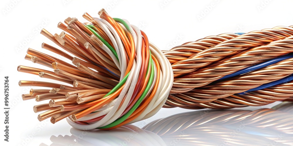 Coils of twisted copper internet cable wires isolated on white ...