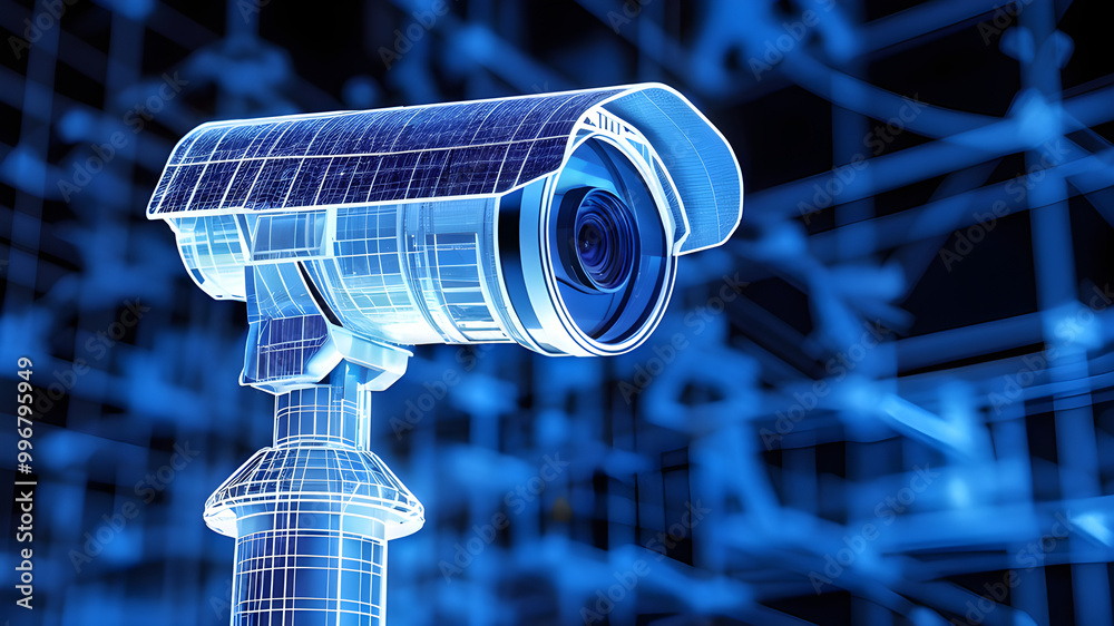 CCTV security camera Blueprint wireframe 3D model for Safety Security ...