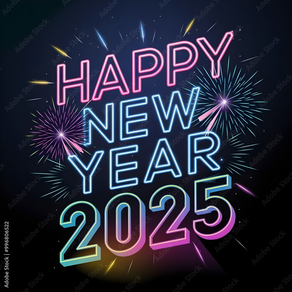 Cursive text wishes a Happy New Year 2025 Stock Illustration | Adobe Stock
