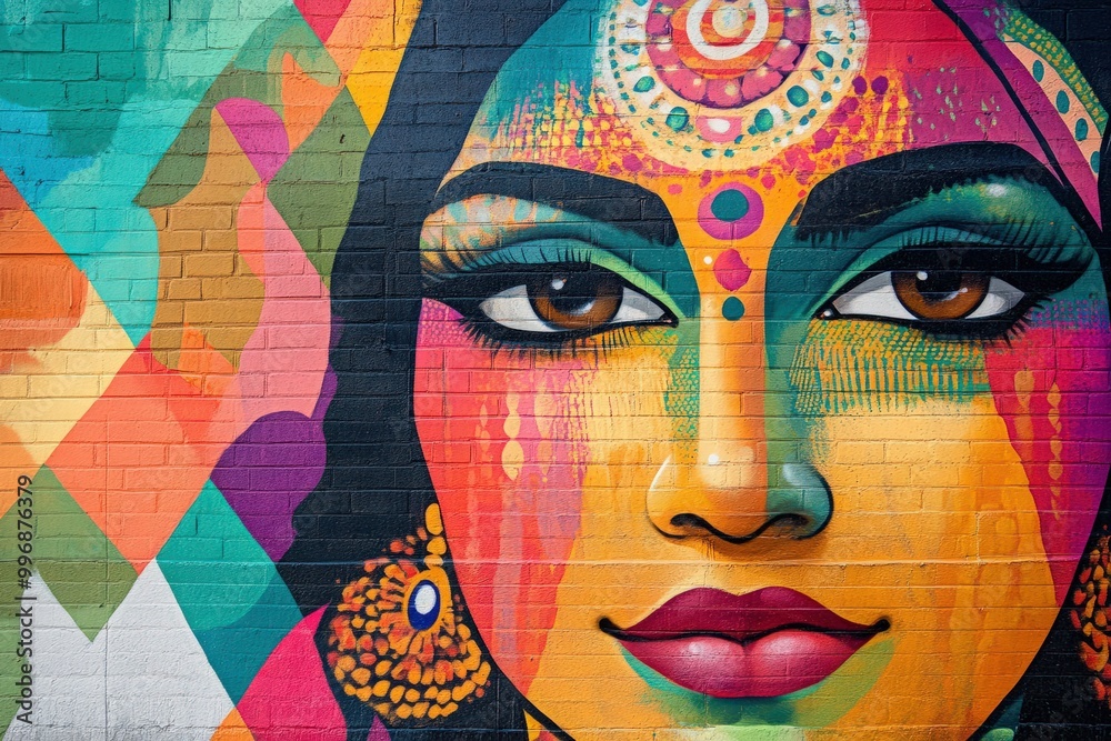 A modern street-art-inspired Lakshmi mural, blending graffiti-style ...