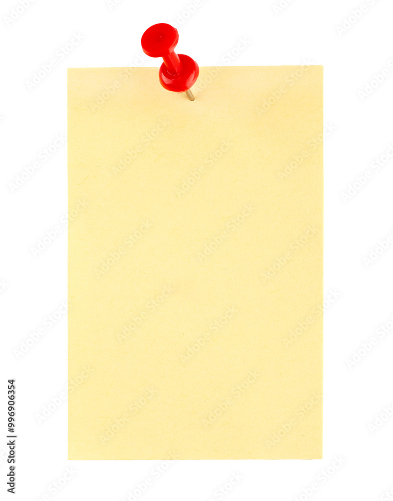 yellow sticky note paper with a red pushpin isolated on a transparent ...