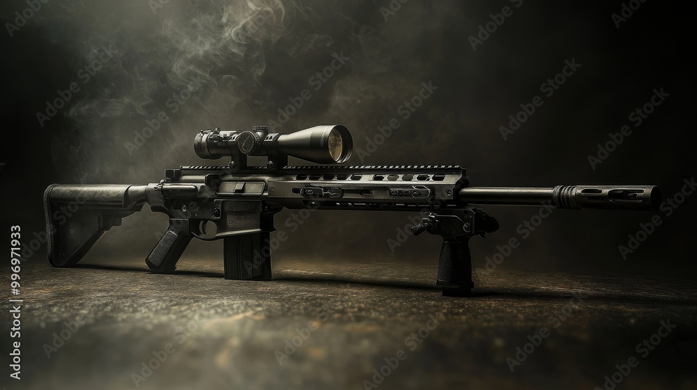 A modern rifle with a silencer and a special sight, designed for police ...