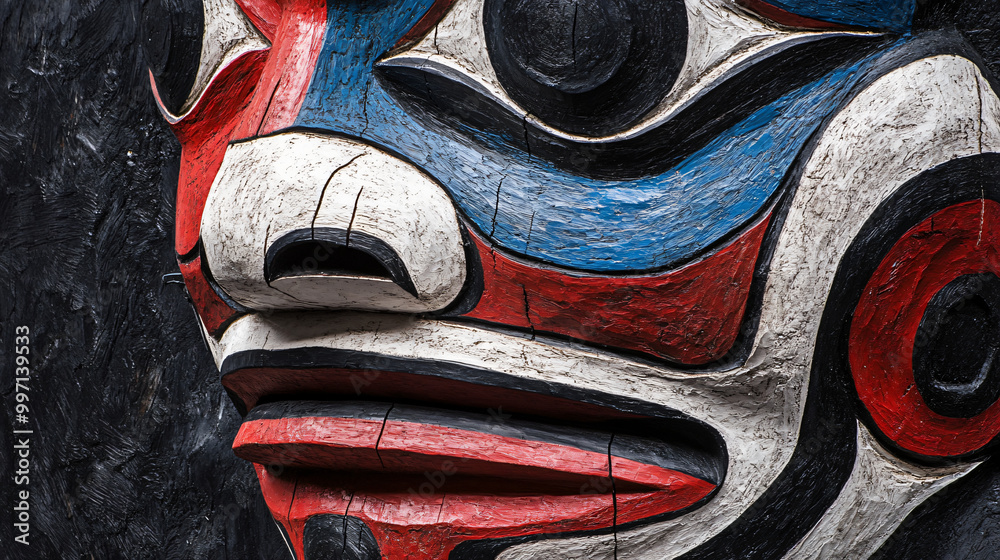 Traditional Inuit Haida Eskimo folk art of a stylized face mask in ...