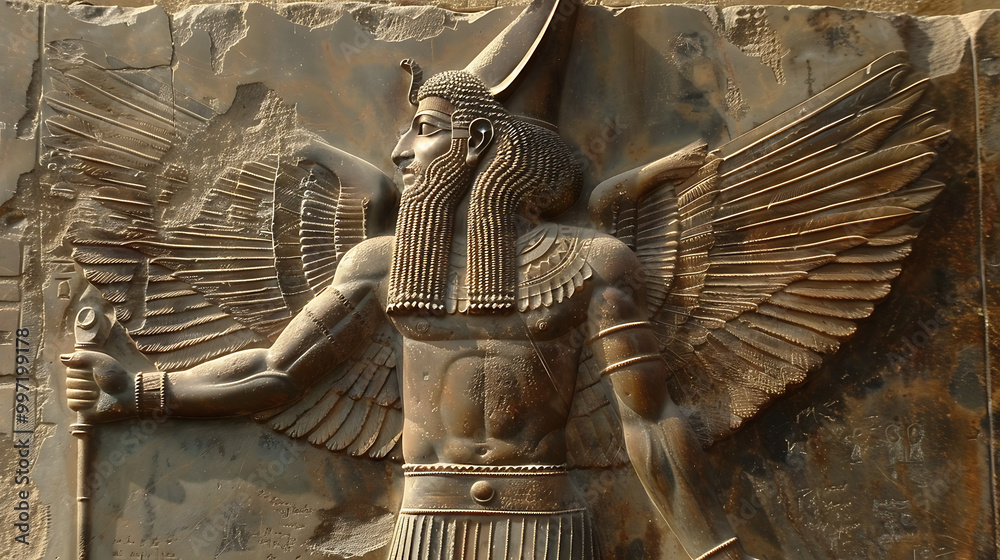 Fotografie Ancient Sumerian Gods old anunnaki structure of Anunnaki. Enlil, Enki, Ea, El, Ishtar ...