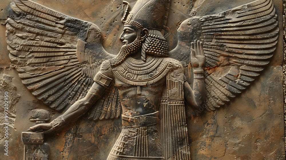 Fotografie Ancient Sumerian Gods old anunnaki structure of Anunnaki. Enlil, Enki, Ea, El, Ishtar ...