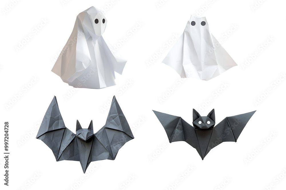 Collection of Halloween origami ghosts and bats set for children’s ...