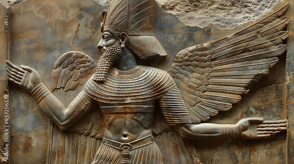 Fotografie Ancient Sumerian Gods old anunnaki structure of Anunnaki. Enlil, Enki, Ea, El, Ishtar ...