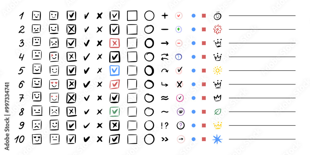 Set of icons, symbols for designing to-do list, planning, shopping ...