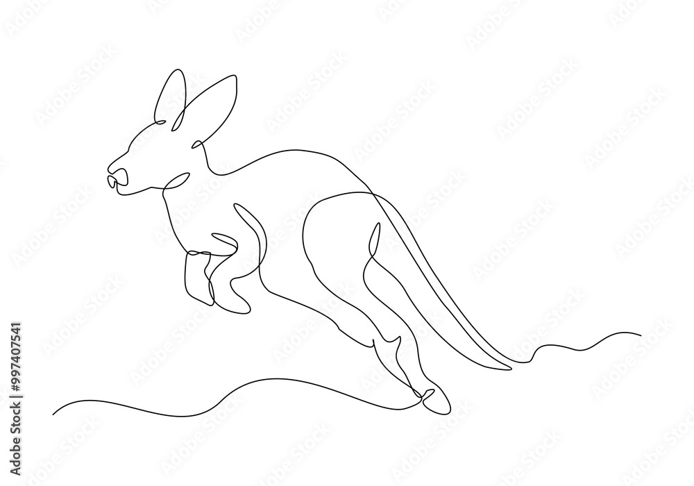 Continuous single line sketch drawing of kangaroo australia endemic ...