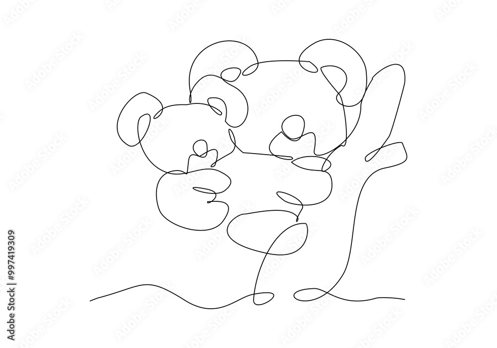 Continuous single line sketch drawing of koala bear australia endemic ...