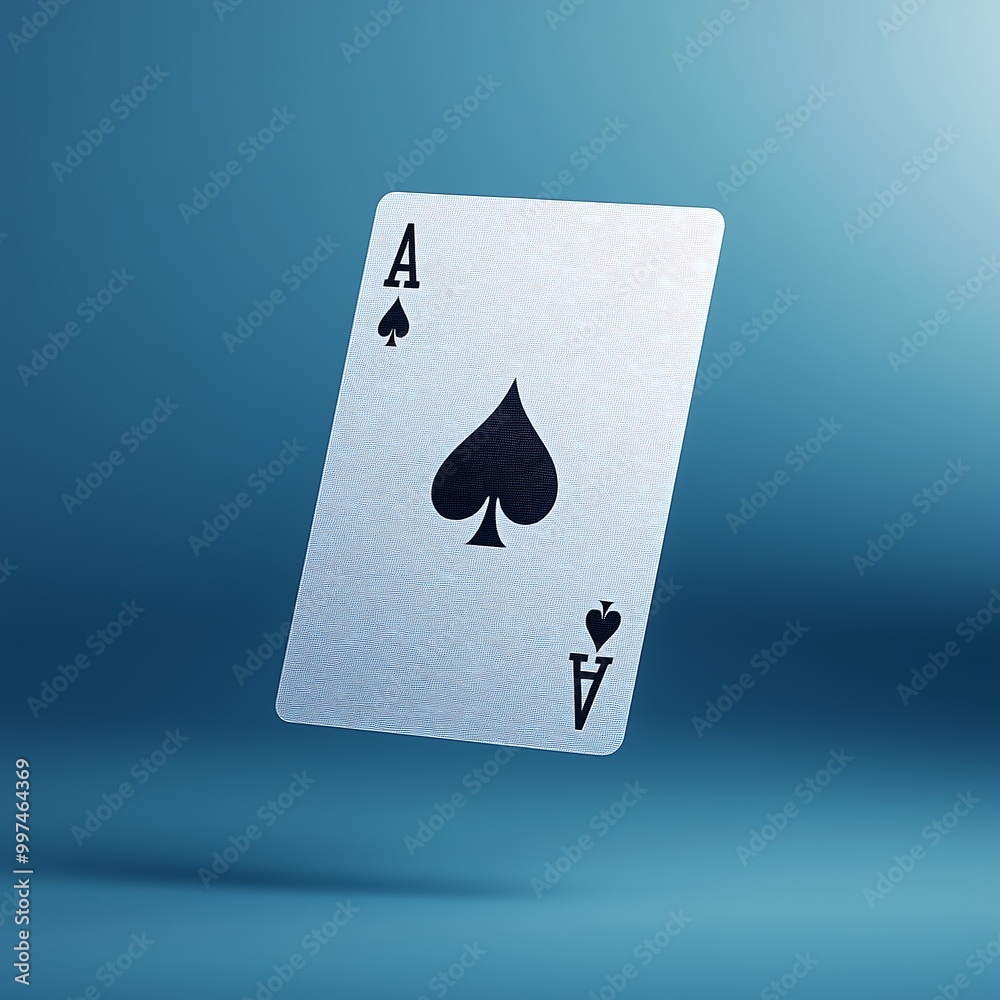 Floating ace of spades playing card on gradient blue background Stock ...