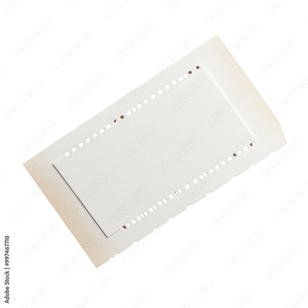 Paper ticket mock-up with perforated edges for events, png, transparent background. Stock Photo ...