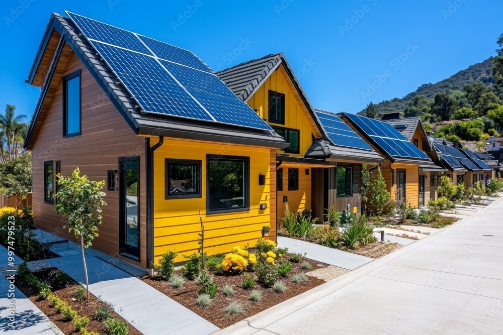 Net zero housing development, with homes featuring solar panels ...