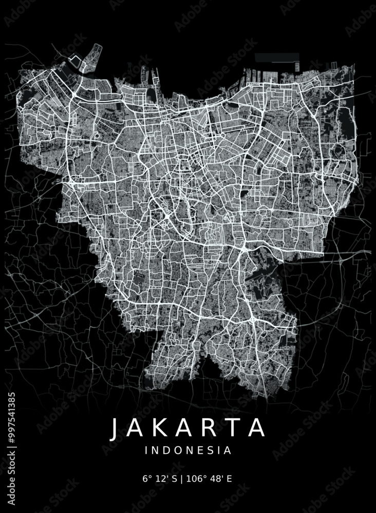 Vector de Stock Jakarta minimalist map with highways and streets ...