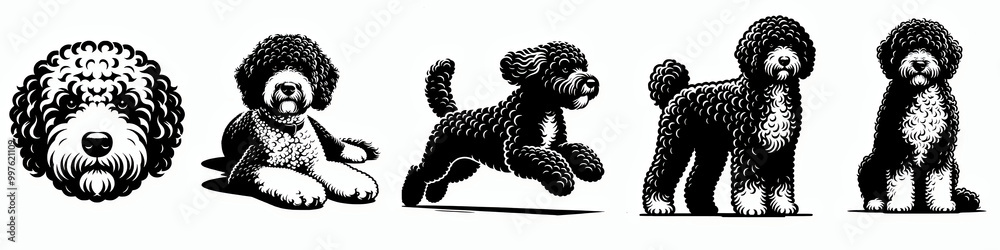 Set of lagotto romagnolo dog vector silhouette illustration collection ...