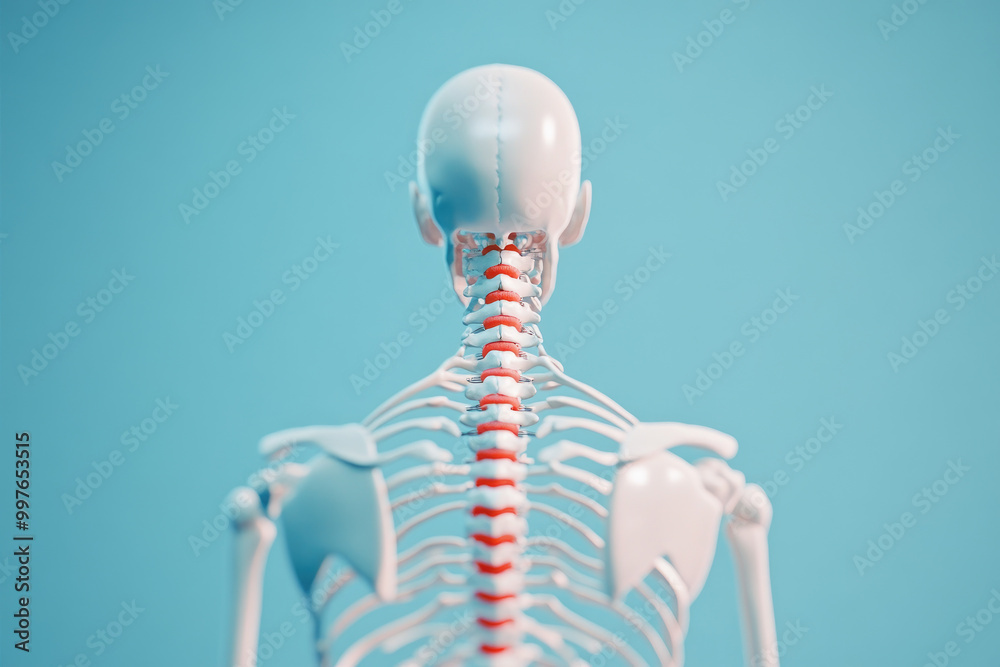 Human back pain illustration featuring a detailed upper torso skeleton ...
