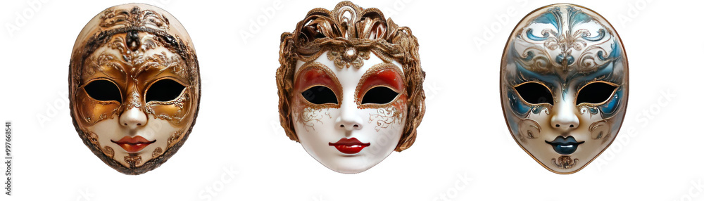 Venetian Masks. Top View, Side View and Front View. Isolated on a ...