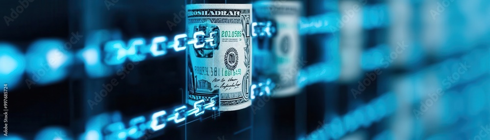 Abstract currency symbols trapped behind a digital firewall ...