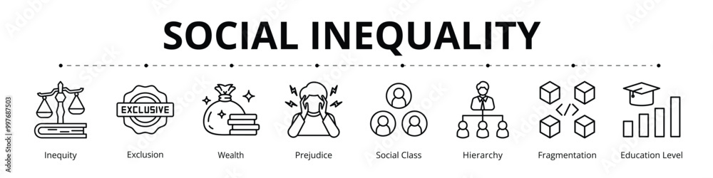 Social Inequality Line Banner Web Icon Set Vector Illustration ...