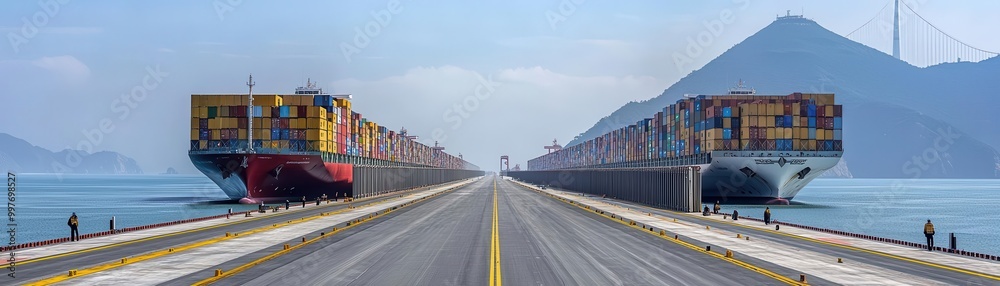 Cargo ships halted at a massive, surreal border checkpoint with ...
