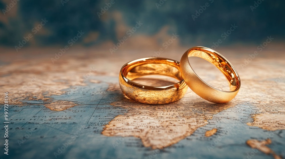 Global Treasure Hunt: Scattered Gold Rings on Map Symbolizing Adventure ...