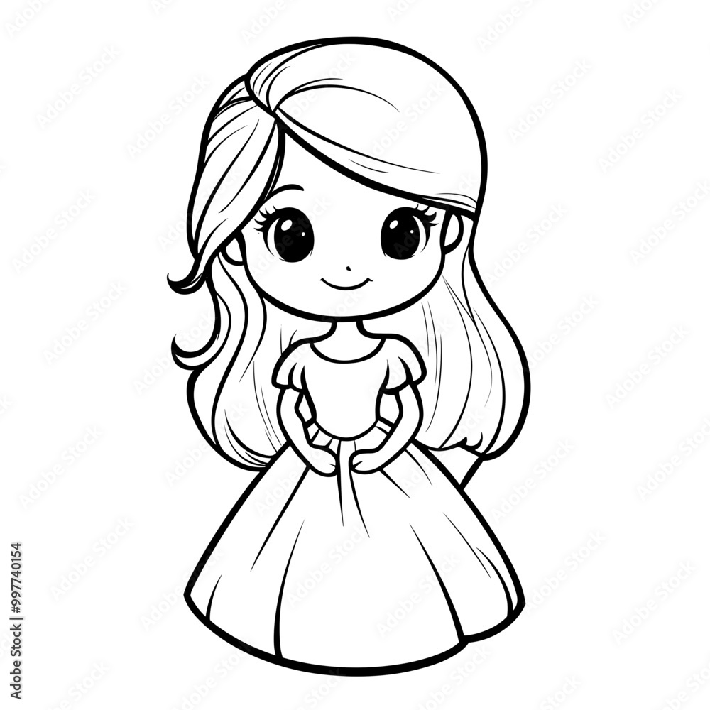 Cute kawaii princess coloring page for kids Stock Vector | Adobe Stock