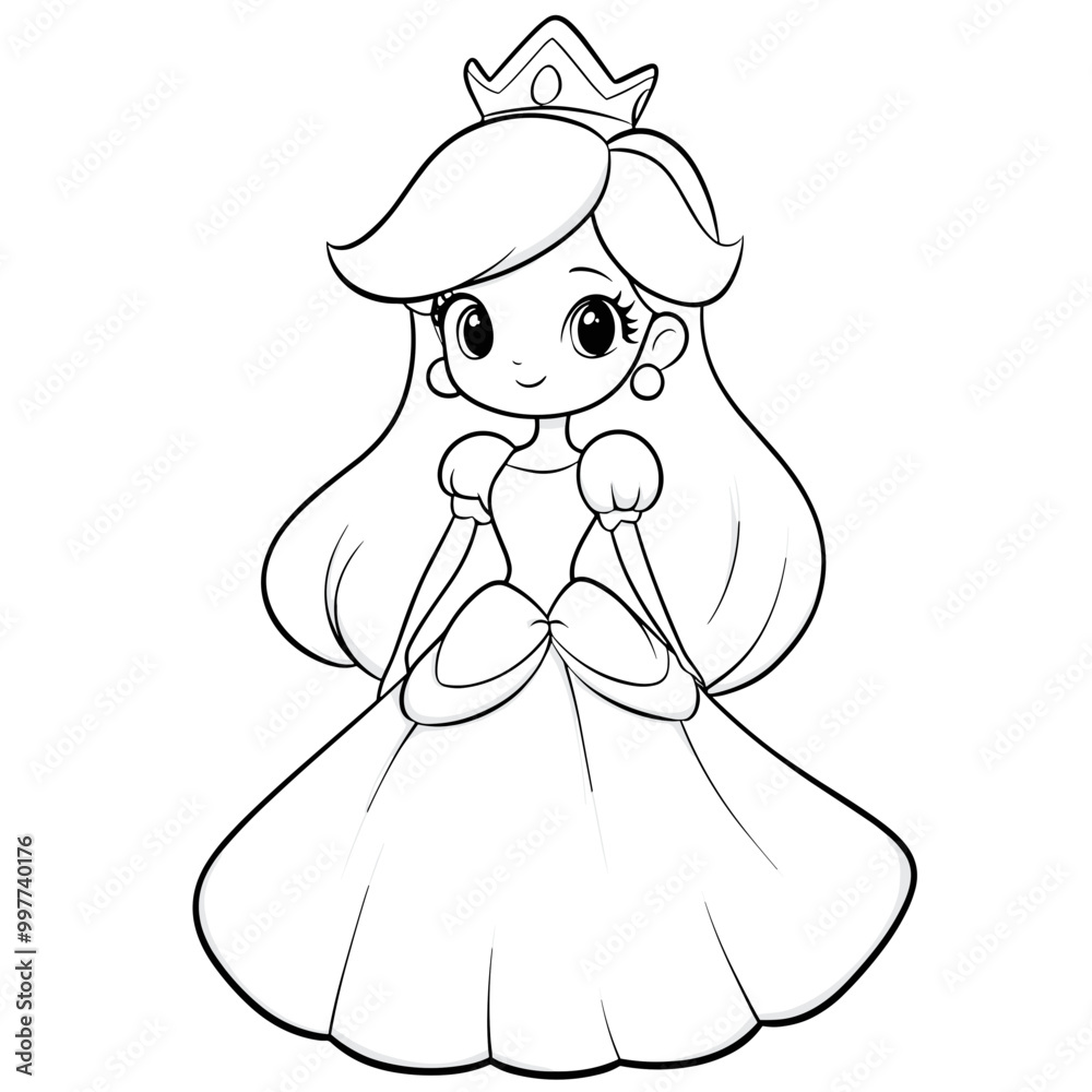 Cute kawaii princess coloring page for kids Stock Vector | Adobe Stock