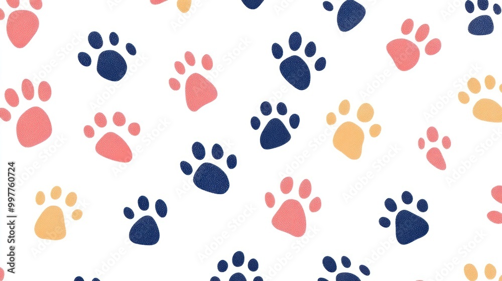 Vector Flat Illustration of Various Paw Prints. Pastel Color Palette on ...