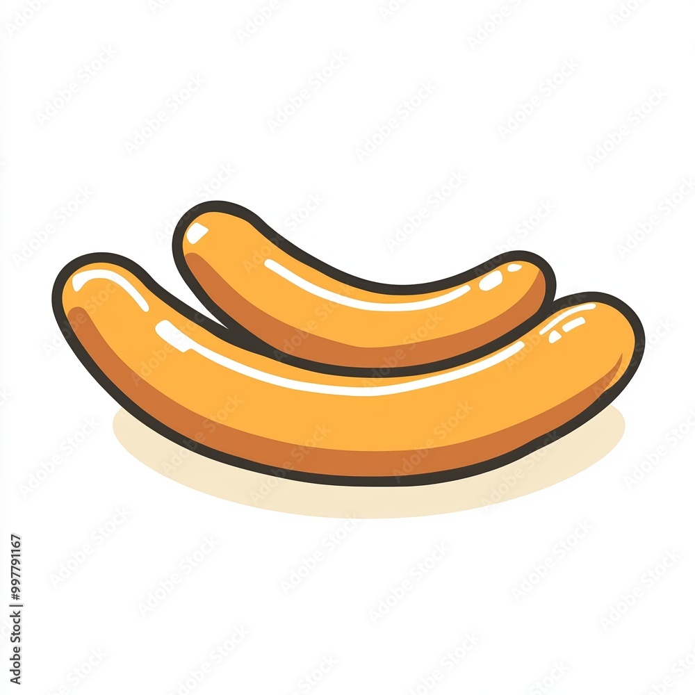 Two sausage links are illustrated in a flat design style, showcasing a ...