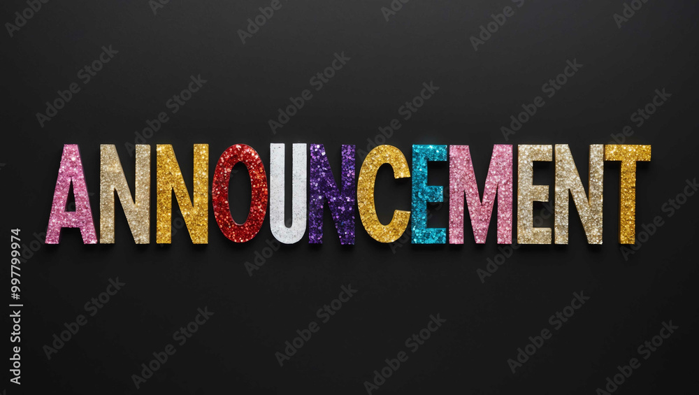 important announcement word lettering made of colorful glitter shining ...