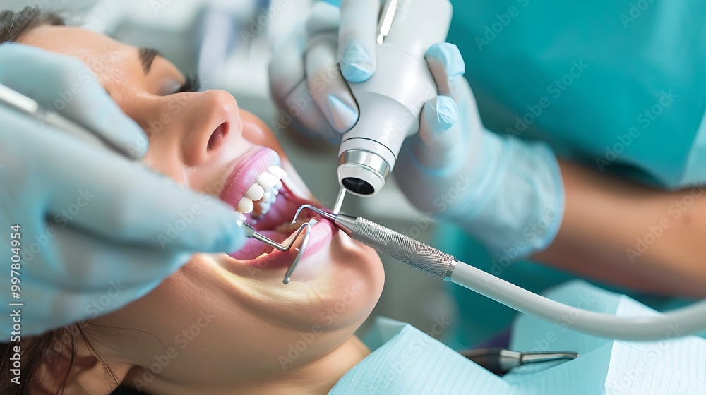 Dentist using apex locator for a precise root canal treatment measuring ...