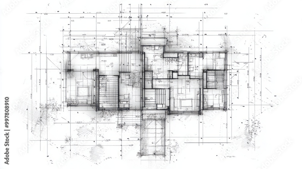 architectural house plan blueprint detailed technical drawing for ...