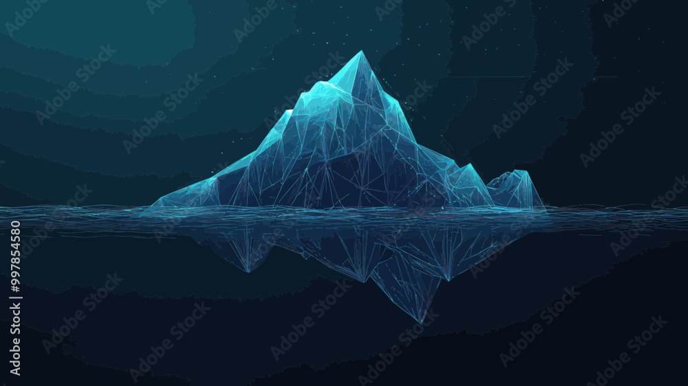 Futuristic Polygonal Iceberg in Dark Blue Ocean - Low Poly Wireframe ...