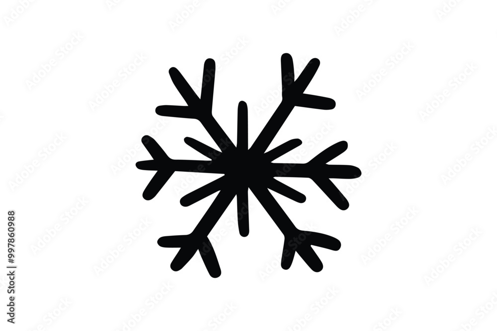 Black round frozen snowflake icon, freeze temperature flat design ...