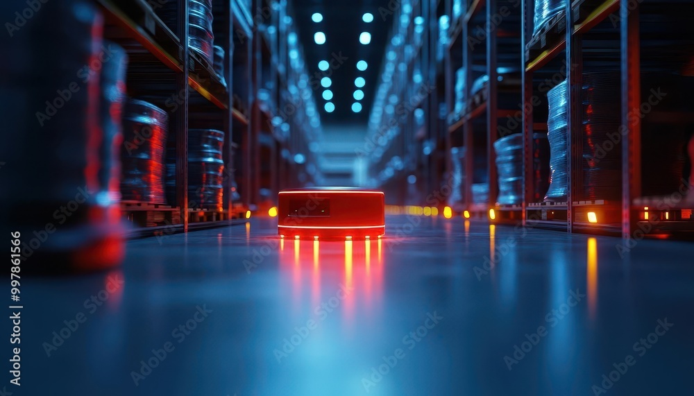 Industry 40 retail warehouse with smart robots managing inventory ...