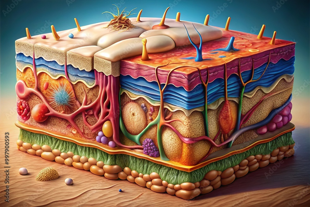Detailed Skin Anatomy Illustration Showing Layers Structures And