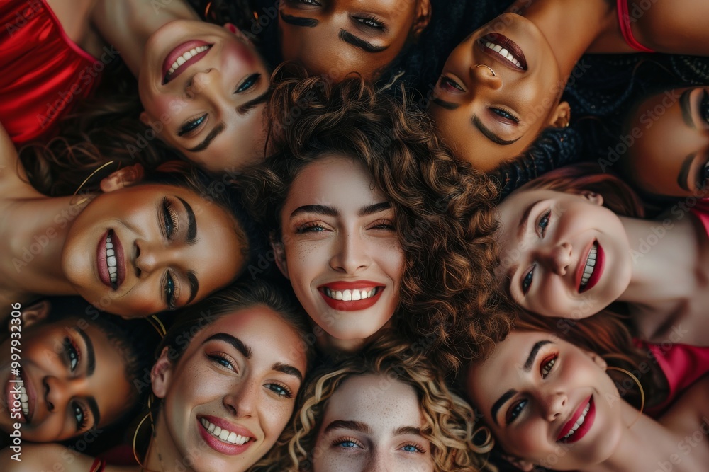 Diverse group of happy women of various races and ethnicities smiling ...