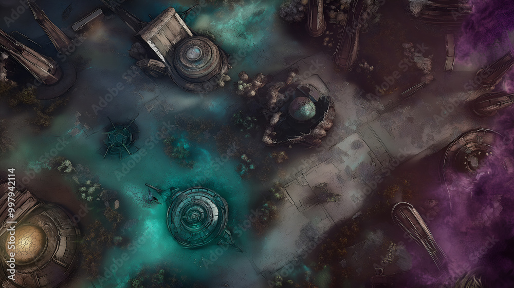 Ilustración de Stock Alien City Battle Map for Sci-Fi DnD, Top-Down ...